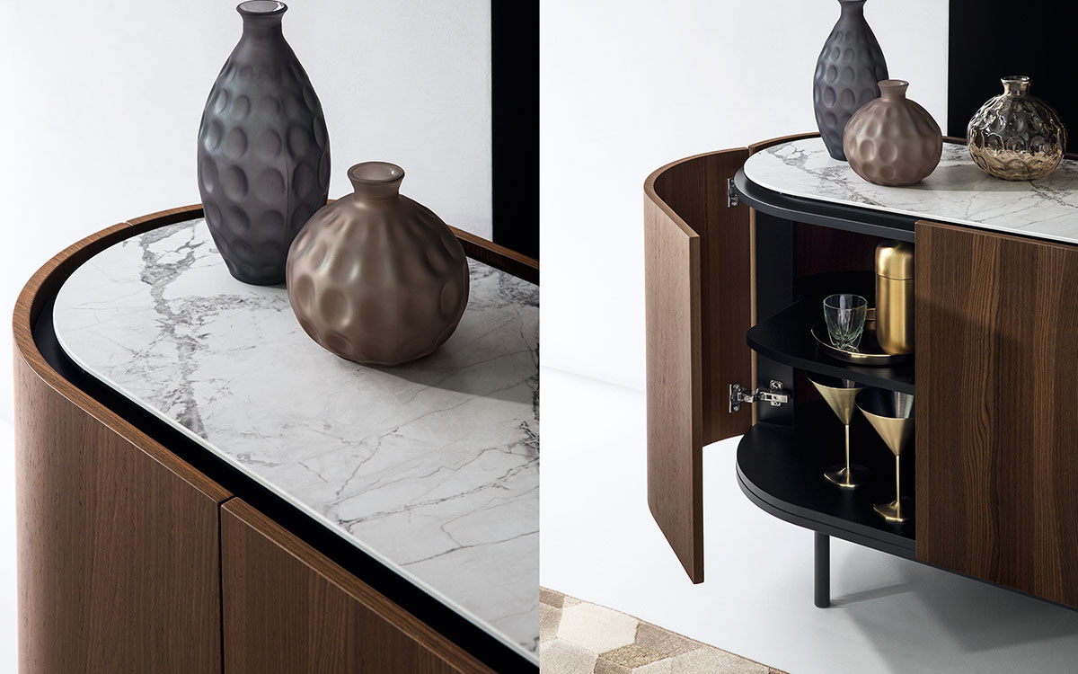 Calligaris lake Ceramic-Top Sideboard 3 Compartments • 4 Doors Soft ...