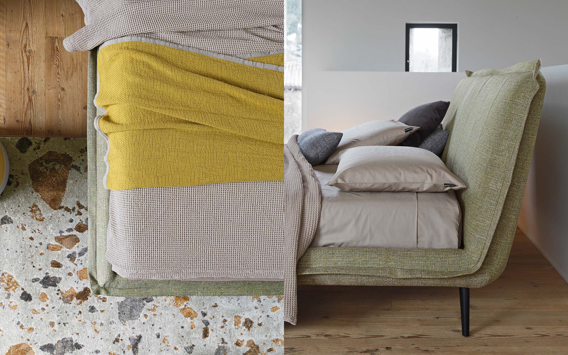 Calligaris fluff Fully-Upholstered Platform Bed Fabric • Leather CS6087 ...