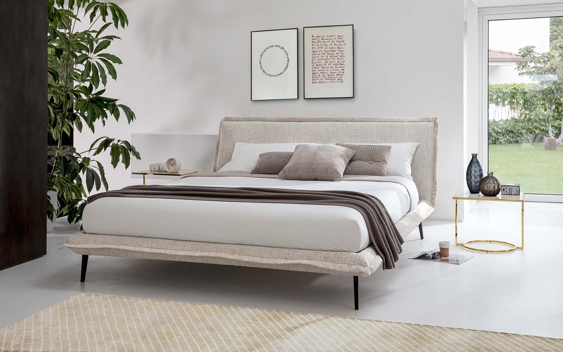 Calligaris fluff Fully-Upholstered Platform Bed Fabric • Leather CS6087 ...